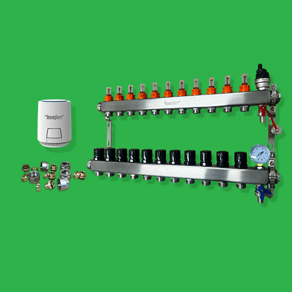 11 Port Underfloor Heating Manifold with Actuators